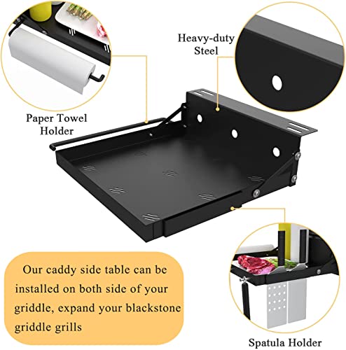 MOASKER New Upgraded Griddle Caddy Shelf for Blackstone 17"/ 22"/ 28" Griddle, Addition Side Rack Storage Tray with Paper Towel Holder, Spatula Holder Organizer for Blackstone Grill Accessories