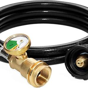 DOZYANT 5 Feet Propane Tank Extension Hose with Gauge -Leak Detector Replacement for Gas Grill, Heater and All Other Propane Appliances, Acme to Male QCC/POL Fittings