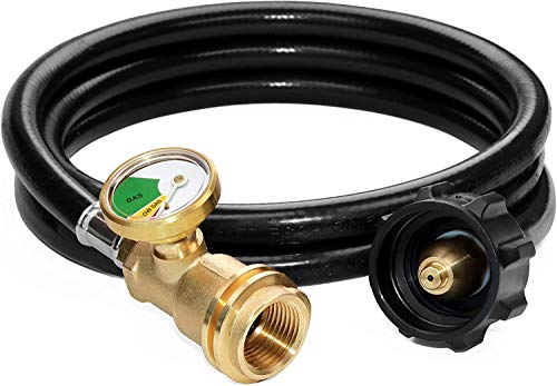 DOZYANT 5 Feet Propane Tank Extension Hose with Gauge -Leak Detector Replacement for Gas Grill, Heater and All Other Propane Appliances, Acme to Male QCC/POL Fittings