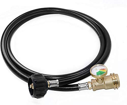 DOZYANT 5 Feet Propane Tank Extension Hose with Gauge -Leak Detector Replacement for Gas Grill, Heater and All Other Propane Appliances, Acme to Male QCC/POL Fittings