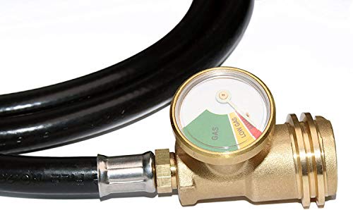 DOZYANT 5 Feet Propane Tank Extension Hose with Gauge -Leak Detector Replacement for Gas Grill, Heater and All Other Propane Appliances, Acme to Male QCC/POL Fittings