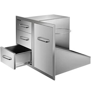 mophorn outdoor kitchen door drawer combo 29.5" w x 22.6" h x 21.7''d, access door/triple drawers with propane drawer and adjustable garbage ring, perfect for bbq island patio grill station