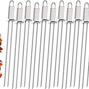 Lallisa Kabob Skewer for Grilling Metal Stainless Steel BBQ Skewer Stick with Push Bar Reusable Double Pronged Kebab Skewer Tool Quick Release Meat Chicken Vegetable and Fruit for Father (12 Pieces)