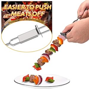 Lallisa Kabob Skewer for Grilling Metal Stainless Steel BBQ Skewer Stick with Push Bar Reusable Double Pronged Kebab Skewer Tool Quick Release Meat Chicken Vegetable and Fruit for Father (12 Pieces)