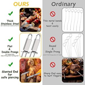 Lallisa Kabob Skewer for Grilling Metal Stainless Steel BBQ Skewer Stick with Push Bar Reusable Double Pronged Kebab Skewer Tool Quick Release Meat Chicken Vegetable and Fruit for Father (12 Pieces)