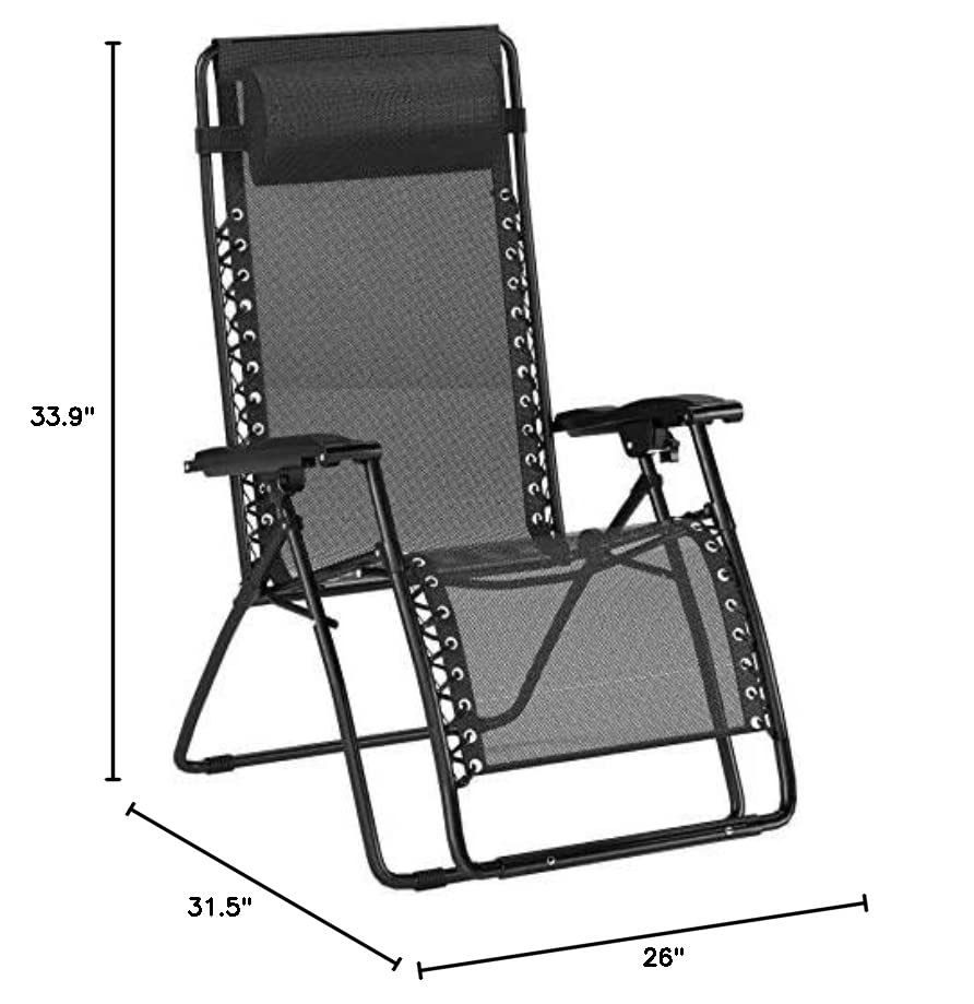 Amazon Basics Outdoor Textilene Adjustable Zero Gravity Folding Reclining Lounge Chair with Pillow, Black