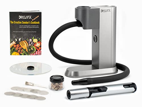 Food & Cocktail Smoking Gun Smoker Premium Kit, with Butane Lighter (Gas Not Included) Cocktail Smoke Infuser Cold Smoke Generator for Drinks Whiskey | Smokey Meat Indoor Flavor Blaster Wood Burning Small Kitchen Accessories | Party Supplies & Gift for Ma