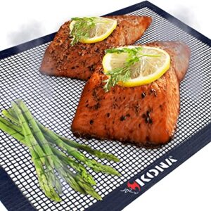 kona mesh bbq grill mats - heavy duty 600 degree nonstick mesh grilling mats (set of 2) - 7 year warranty