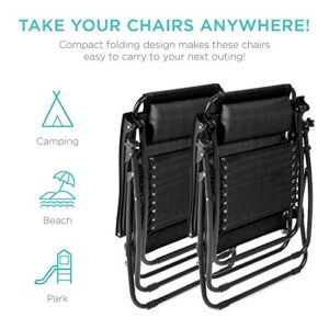 Best Choice Products Set of 2 Adjustable Steel Mesh Zero Gravity Lounge Chair Recliners w/Pillows and Cup Holder Trays, Black