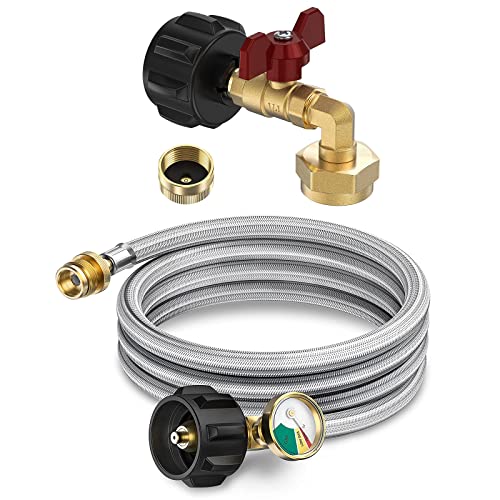 PatioGem Pros 6 Feet Propane Hose Adapter 1lb to 20lb, Propane Tank Adapter & Propane Refill Adapter for 1 lb. Tanks