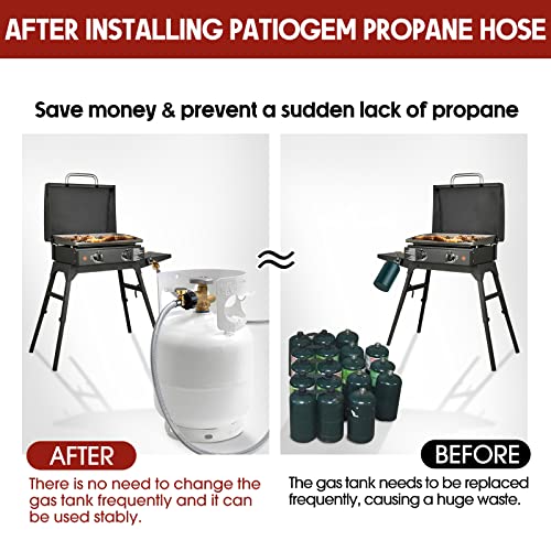 PatioGem Pros 6 Feet Propane Hose Adapter 1lb to 20lb, Propane Tank Adapter & Propane Refill Adapter for 1 lb. Tanks