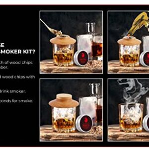 Premium Cocktail Smoker Kit with Torch and Wood Chips, 4 Flavors - Old Fashioned Smoker Kit, Bourbon & Whiskey Drink Smoker Infuser Kit - Whiskey Gifts for Men, Dad, Husband (No Butane)