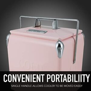 Permasteel 14-Quart Small Cooler Ice Chest | Retro Vintage Classic Style Hard Metal Cooler, PS-A205-14QT-PK, Beverage Cooler for Camping Beach Picnic, Pink