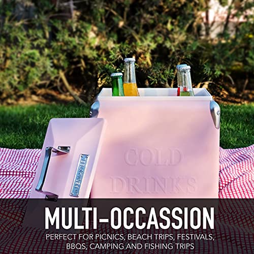 Permasteel 14-Quart Small Cooler Ice Chest | Retro Vintage Classic Style Hard Metal Cooler, PS-A205-14QT-PK, Beverage Cooler for Camping Beach Picnic, Pink