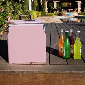 Permasteel 14-Quart Small Cooler Ice Chest | Retro Vintage Classic Style Hard Metal Cooler, PS-A205-14QT-PK, Beverage Cooler for Camping Beach Picnic, Pink