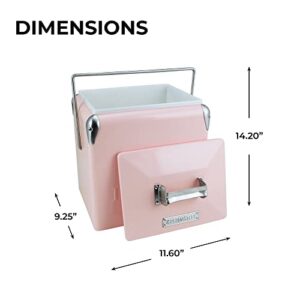 Permasteel 14-Quart Small Cooler Ice Chest | Retro Vintage Classic Style Hard Metal Cooler, PS-A205-14QT-PK, Beverage Cooler for Camping Beach Picnic, Pink