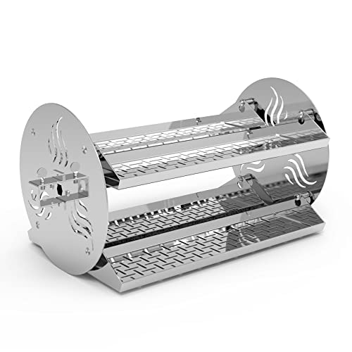 onlyfire 18 inch Round Tumble Rotisserie Basket Cooking Accessory，Stainless Steel BBQ Grill Rotisserie Rotating Trays Fits for 1/2" & 3/8" Hexagon,3/8" & 5/16" Square Spit Rods