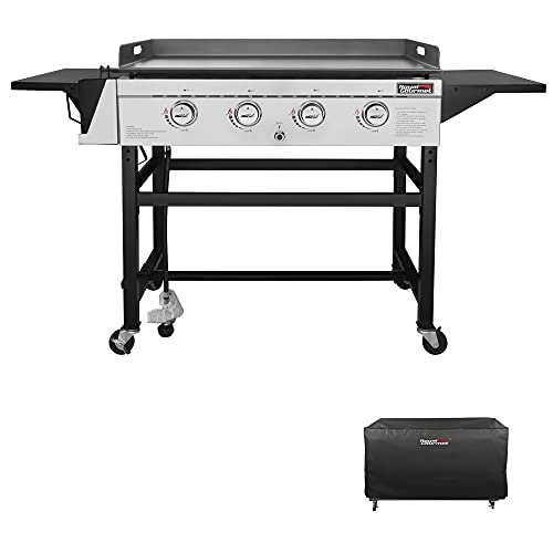 Royal Gourmet 4 Burner Flat Top Grill Griddle Combo Outdoor propane Gas Griddle, GB4001C, 52,000 BTU For Outdoor Events, Camping, BBQ