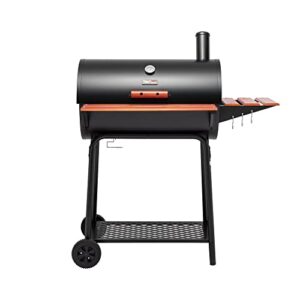 royal gourmet cc1830v 30 barrel charcoal grill with wood-painted side front table, 627 square inches cooking space, for outdoor backyard, patio and parties, black