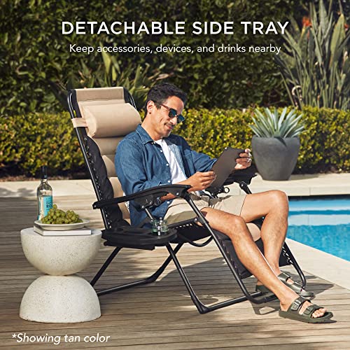 Best Choice Products Oversized Padded Zero Gravity Chair, Folding Outdoor Patio Recliner, XL Anti Gravity Lounger for Backyard w/Headrest, Cup Holder, Side Tray, Outdoor Polyester Mesh - Gray