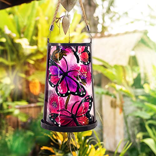 SUBOLO Hanging Solar Lantern Outdoor Waterproof LED Solar Butterfly Lights Tabletop Lamp for Outdoor Patio Garden