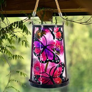 SUBOLO Hanging Solar Lantern Outdoor Waterproof LED Solar Butterfly Lights Tabletop Lamp for Outdoor Patio Garden