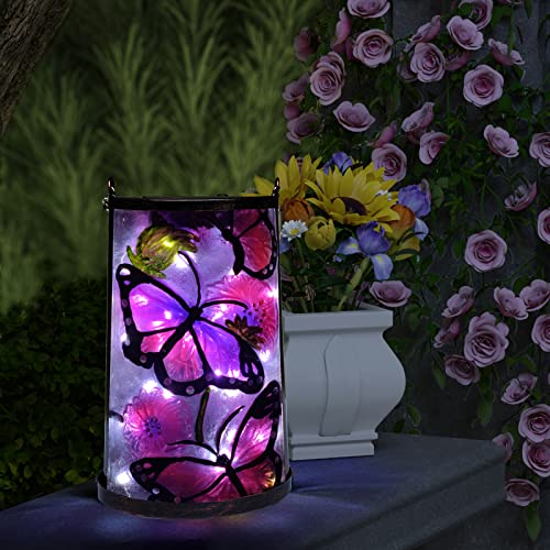 SUBOLO Hanging Solar Lantern Outdoor Waterproof LED Solar Butterfly Lights Tabletop Lamp for Outdoor Patio Garden