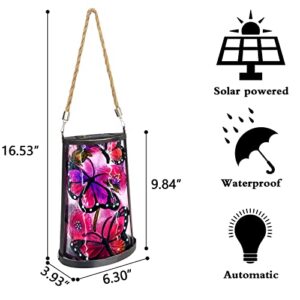 SUBOLO Hanging Solar Lantern Outdoor Waterproof LED Solar Butterfly Lights Tabletop Lamp for Outdoor Patio Garden