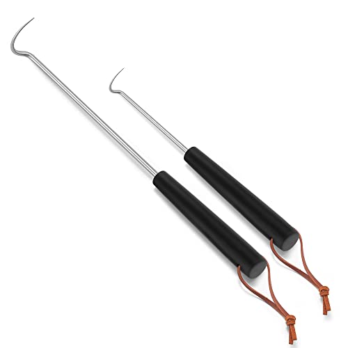 Leonyo 2 Pack Pigtail Food Flipper, 12 & 17 Inch Meat Hook Flippers Turner with Stainless Steel Shafts, Substitutes of Grill Tong, Spatulas, Fork for Kitchen Cooking BBQ, Plastic Handles, Right Handed