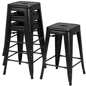 Yaheetech 24 inch barstools Set of 4 Counter Height Metal Bar Stools, Indoor/Outdoor Stackable Bartool Industrial High Backless Stools Black