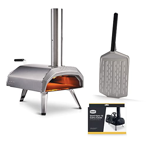 Ooni Karu 12 Multi-Fuel Outdoor Pizza Oven + Ooni 12" Perforated Pizza Peel + Ooni Karu 12 Carry Cover Bundle - Ideal for Any Outdoor Kitchen