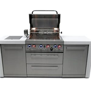 Mont Alpi MAi400-D 32-inch 4-Burner 78000 BTU Deluxe Stainless Steel Gas Outdoor Kitchen Barbecue Island Grill w/ Infrared Side & Rear Burners + Rotisserie Kit + Storage Cabinets + Granite Countertops