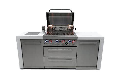 Mont Alpi MAi400-D 32-inch 4-Burner 78000 BTU Deluxe Stainless Steel Gas Outdoor Kitchen Barbecue Island Grill w/ Infrared Side & Rear Burners + Rotisserie Kit + Storage Cabinets + Granite Countertops