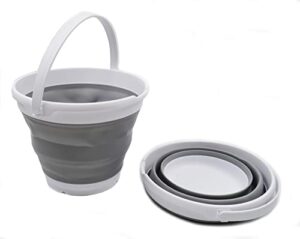 sammart 10l (2.6 gallon) collapsible plastic bucket - foldable round tub - portable fishing water pail - space saving outdoor waterpot. size 31cm dia (white/grey, 1)