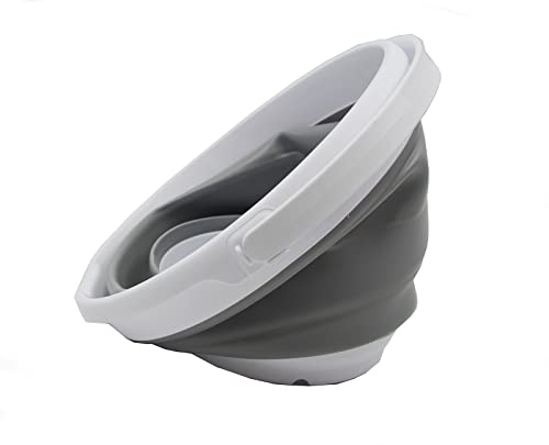 SAMMART 10L (2.6 Gallon) Collapsible Plastic Bucket - Foldable Round Tub - Portable Fishing Water Pail - Space Saving Outdoor Waterpot. Size 31cm Dia (White/Grey, 1)