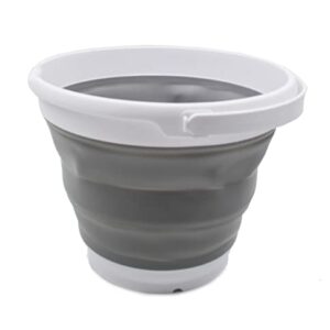 SAMMART 10L (2.6 Gallon) Collapsible Plastic Bucket - Foldable Round Tub - Portable Fishing Water Pail - Space Saving Outdoor Waterpot. Size 31cm Dia (White/Grey, 1)