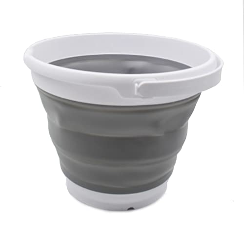 SAMMART 10L (2.6 Gallon) Collapsible Plastic Bucket - Foldable Round Tub - Portable Fishing Water Pail - Space Saving Outdoor Waterpot. Size 31cm Dia (White/Grey, 1)