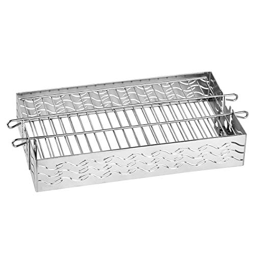 Skyflame Stainless Steel Flat Spit Rotisserie Grill Basket Fits for 5/16 Inch Square, 3/8 Inch Square, 1/2 Inch Hexagon Spit Rods