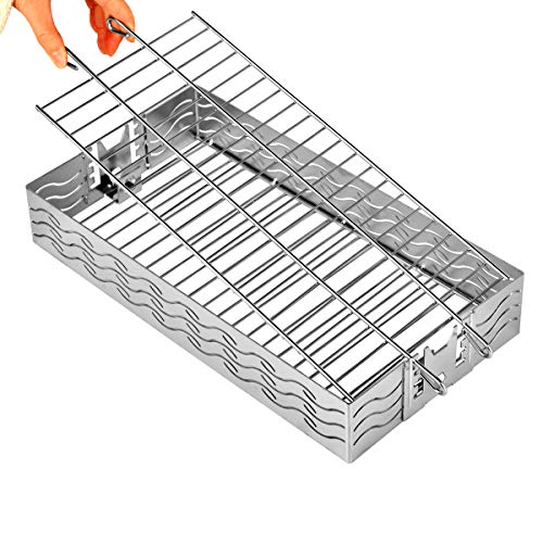 Skyflame Stainless Steel Flat Spit Rotisserie Grill Basket Fits for 5/16 Inch Square, 3/8 Inch Square, 1/2 Inch Hexagon Spit Rods