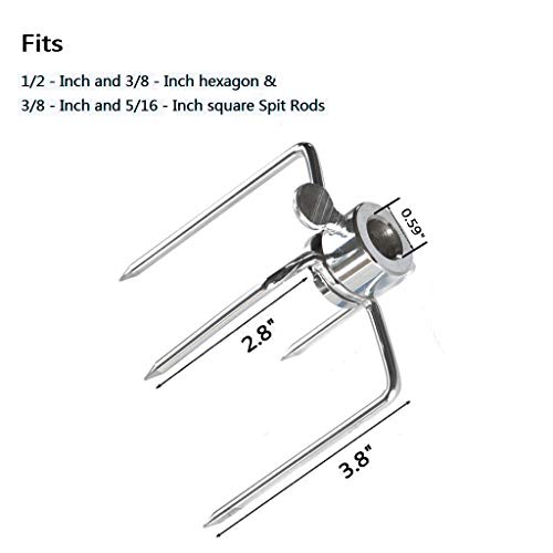 Skyflame Heavy Duty Stainless Steel Rotisserie Meat Forks - Fits 1/2-Inch and 3/8-Inch Hexagon & 3/8-Inch and 5/16-Inch Square Spit Rods