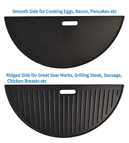 BBQ Grill 18-in Cast Iron Half Moon Griddle for Kamado Joe Big Green Egg Ceramic Kamado Grills