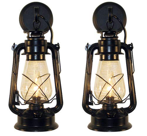 Rustic Lantern Wall Mounted Set - Large Black