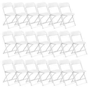 vingli 20 pack white plastic folding chair, indoor outdoor portable stackable commercial seat with steel frame 350lb. capacity for events office wedding party picnic kitchen dining