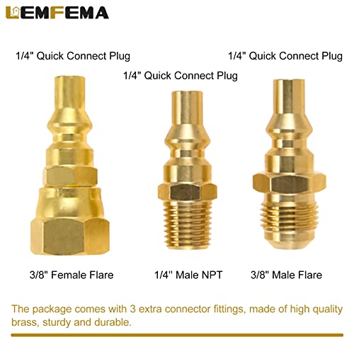 Low Pressure 1LB Propane Tank Gas Regulator Valve with 1/4" Quick Connect Shut Off Valve Including 3/8" Male Flare, 1/4" NPT, 3/8" Female Flare Fitting for Camper, Grill, Heater, Fireplace, Fire Pit