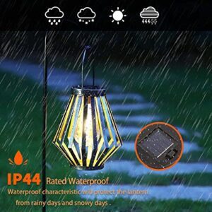 Solar Lights Lantern Outdoor，Metal Waterproof Edison Bulb Lights，Hanging Table Top Decorative Warm White Light for Garden Patio Courtyard Lawn and Fence （1 Pack）