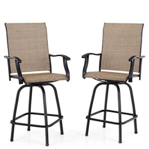 phi villa patio swivel bar stools set of 2, outdoor bar height patio stools & bar chairs with high back and armrest, all-weather textilene patio furniture for deck lawn garden