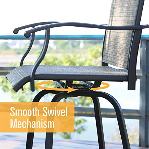 PHI VILLA Patio Swivel Bar Stools Set of 2, Outdoor Bar Height Patio Stools & Bar Chairs with High Back and Armrest, All-Weather Textilene Patio Furniture for Deck Lawn Garden