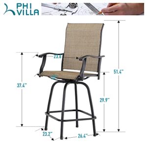 PHI VILLA Patio Swivel Bar Stools Set of 2, Outdoor Bar Height Patio Stools & Bar Chairs with High Back and Armrest, All-Weather Textilene Patio Furniture for Deck Lawn Garden