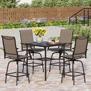 PHI VILLA Patio Swivel Bar Stools Set of 2, Outdoor Bar Height Patio Stools & Bar Chairs with High Back and Armrest, All-Weather Textilene Patio Furniture for Deck Lawn Garden