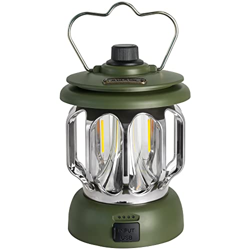 LED Camping Lantern,Rechargeable Retro Camping Light,Battery Powered Hanging Candle Lamp ,Portable Waterpoor Outdoor Tent Bulb, Emergency Lighting for Power Failure （Green）